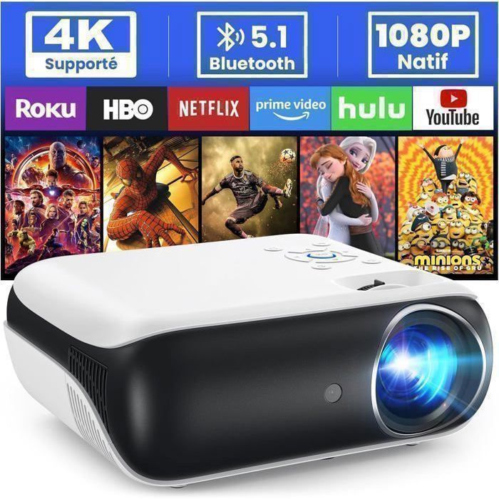 Retroprojecteur 4K Bluetooth 5.1 180'' Ecran Projecteur Extérieur et ...