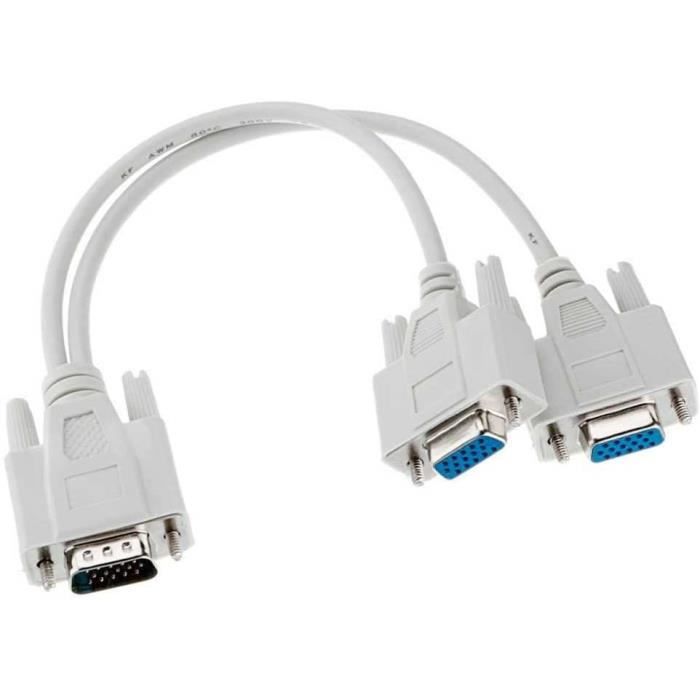Câble Répartiteur VGA SVGA D-SUB 15 Pin 20cm 1 Connecteur Mâle vers 2 ...