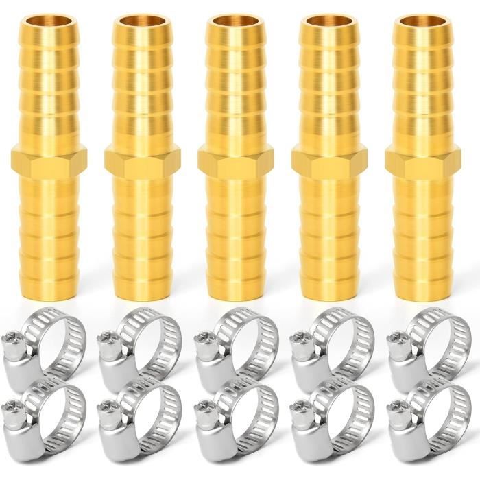 5 Pièces 10Mm Connecteur Cannelé En Laiton, Raccord De Tuyau Droit 2 Voies Avec 10 Pinces[u90 ...