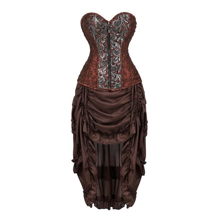 Robe Corset en Faux Cuir Marron pour Femme,Costume Steampunk,Burlesque ...