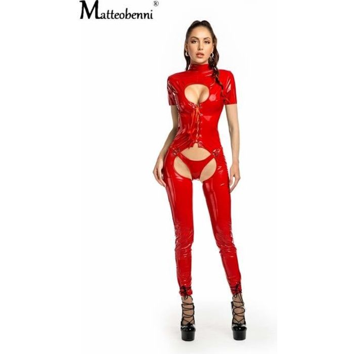 Body Femme Nouveau Latex Catsuit Faux Cuir Femmes Combinaison évider
