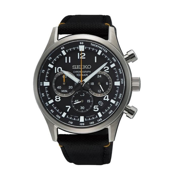 Montre - SEIKO - SSB449P1 - Cuir et textile - Chronographe - Noir ...