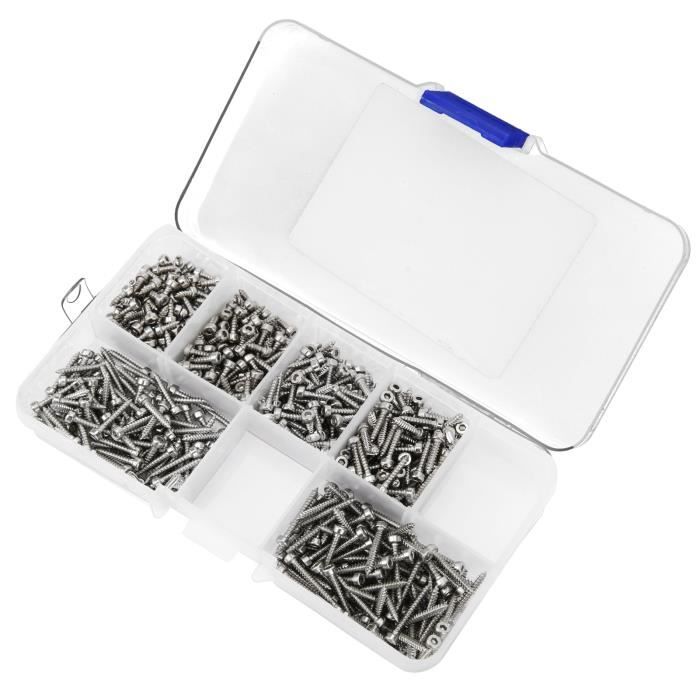 Zerone vis M2 600pcs vis autotaraudeuse à six pans creux M2 304 en acier inoxydable Kit d ...