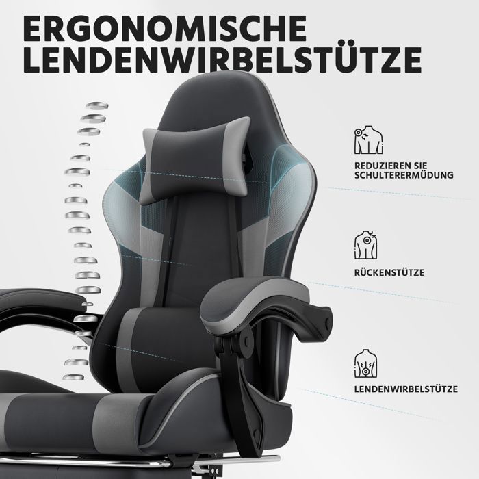Chaise de Bureau, Chaise de Gaming Ergonomique avec Soutien Lombaire ...