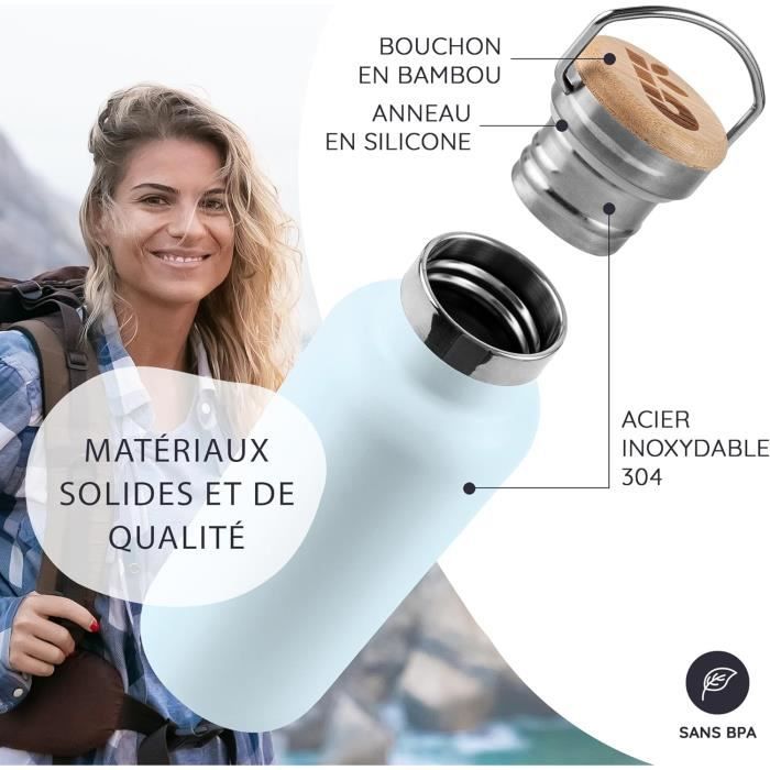 Bouteille Isotherme 750 Ml, Bouteille D‘Eau Bleu Clair, Gourde Inox ...