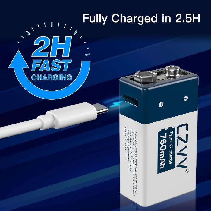 Piles 9V Rechargeable Lithium - Haute Capacité 760Mah Lithium-Ion - Usb ...