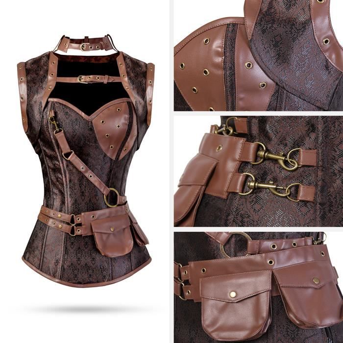 Robe Corset en Faux Cuir Marron pour Femme,Costume Steampunk,Burlesque ...