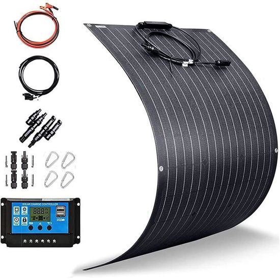 Panneau Solaire Monocristallin Flexible 100W Kit Panneau Solaire Photovoltaiques Chargeur ...