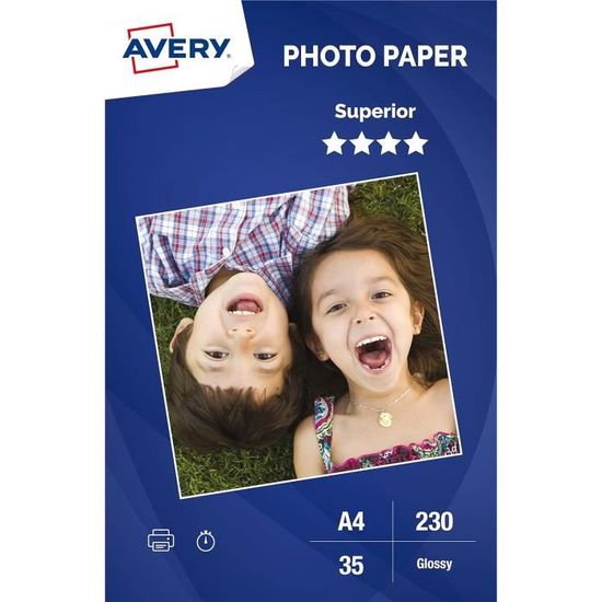 AVERY - 35 feuilles de papier photo 230g-m² brillant, Format A4 ...