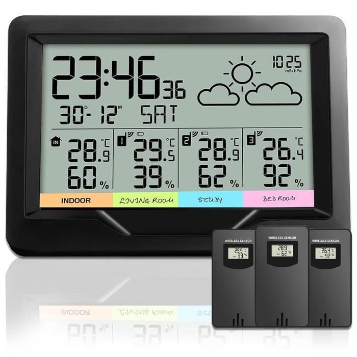 Station Météo Sans Fil Avec 3 Capteurs Extérieurs, Thermomètre, Hygromètre, Mesure La ...