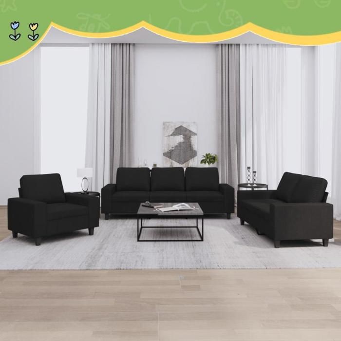 LIA Ensemble De Canapés 3 Pcs Noir Tissu - 7064170412462 - Cdiscount Maison