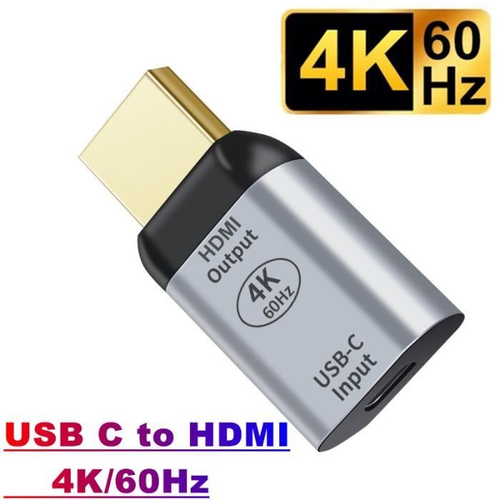 GRISE - Adaptateur USB type c vers HDMI 4K 60Hz, convertisseur Thunderbolt 3, connecteur pour PC ...