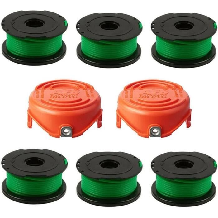 Lot de 6 bobines de fil de débroussailleuse + 2 capuchons pour Black and Decker A6486 6,1 m ...
