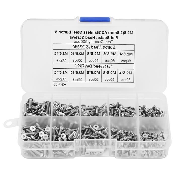 Jeu de vis - EJ.LIFE - M2.5 - Acier inoxydable - 500 pièces - Hexagonal - Cdiscount Bricolage