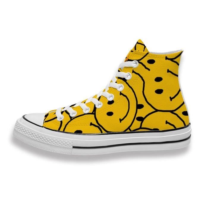 Baskets Funny Yellow Smiley Face Impression personnalisée Chaussures de ...