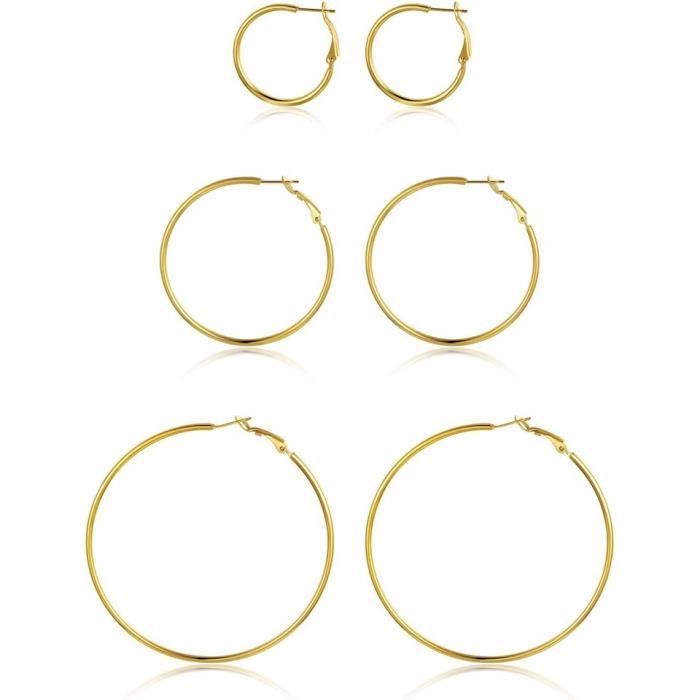 Goldchic Créoles Femme Acier Plaque Or Noir Boucle D'Oreille Grande ...
