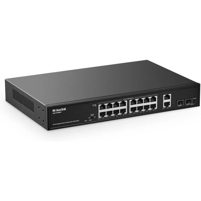MokerLink Switch PoE Gigabit 20 ports, 16 ports Gigabit PoE+, 2 liaison ...