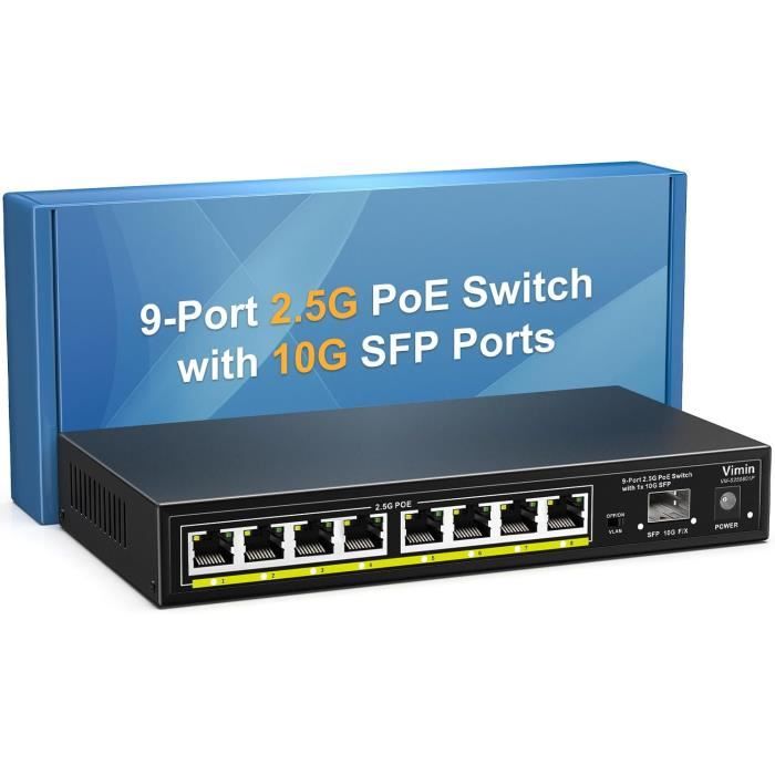 VIMIN Switch PoE 8 Ports 2,5G Base-T Non Géré, Switch PoE 9 Ports 2,5 ...