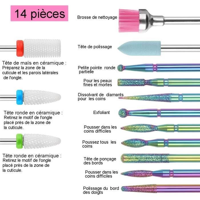 Ehskzjh Embout Ponceuse Ongles, 14Pcs Céramique Ensemble Foret À Ongles ...