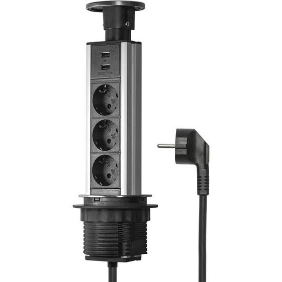 LIWI-Prise escamotable 3 Prises 2 USB Couvercle plaqué en métal ...