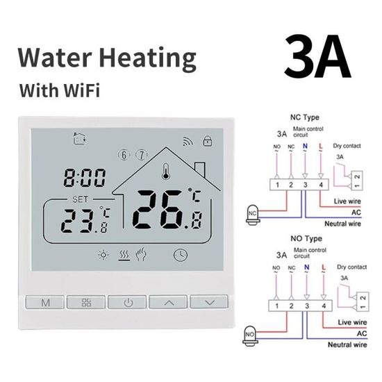 Thermostat intelligent Tuya WiFi, régulateur de température pour chauffage de l'eau au sol ...