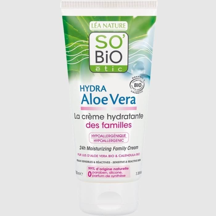 SO'BiO ETIC Crème hydratante Hydra Aloe Vera - Pour les familles - 100 ...