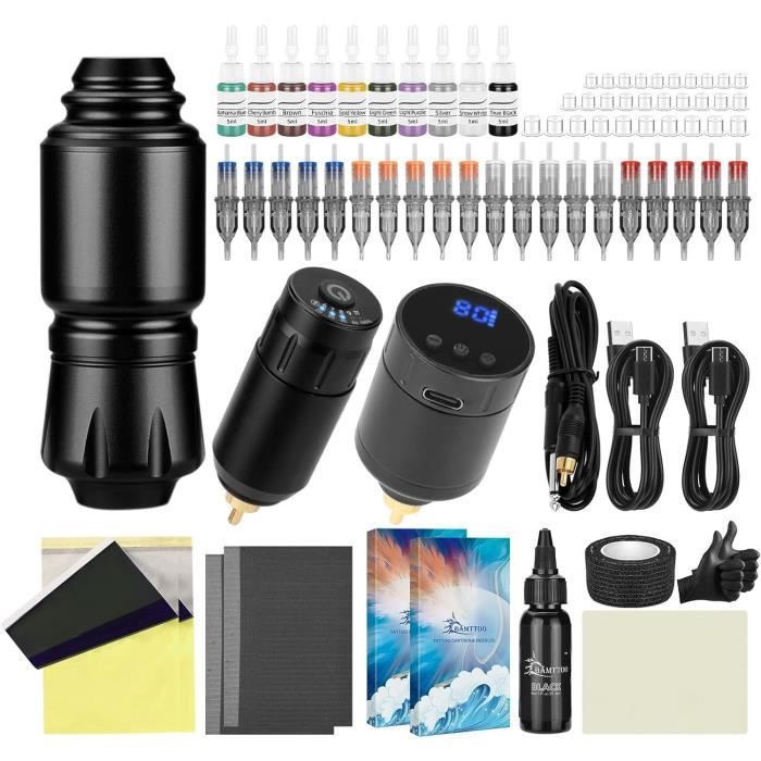 Tattoo Kit Tattoo Gun Wireless Rotary Tattoo Machine With 2Pcs Tattoo ...