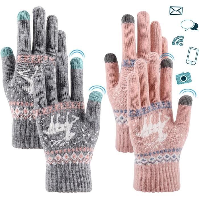 2 Paires Gants Hiver Femme, Gant Tactile Femme Gants Femme Hiver Chaud ...