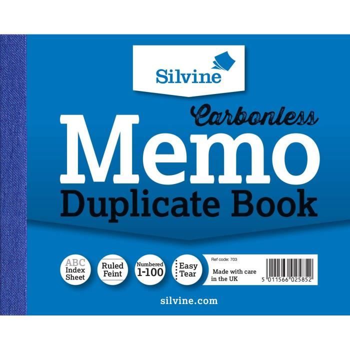 Carnet Memo Book 703 autocopiant numéroté 1–100 100 pages 50 feuilles ...