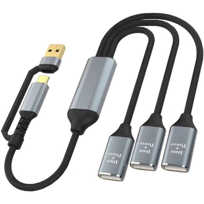Usb C-Usb Mâle Vers 3 Usb 2.0 Femelle Câble Adaptateur Séparateur ...