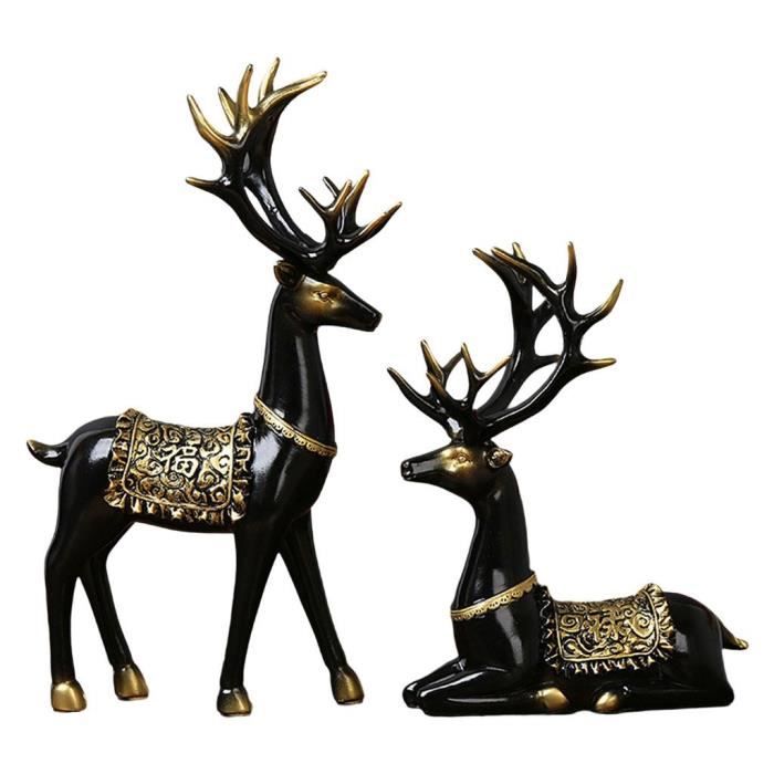 2 pièces résine renne amoureux Sculpture Couple cerf Figurine Statue ...