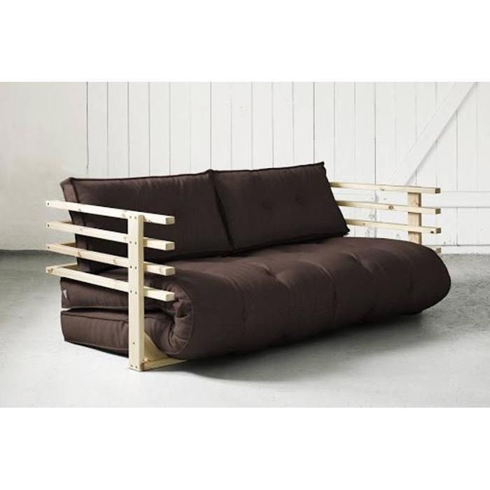 Canapé convertible en pin massif FUNK futon marron couchage 160*190cm ...