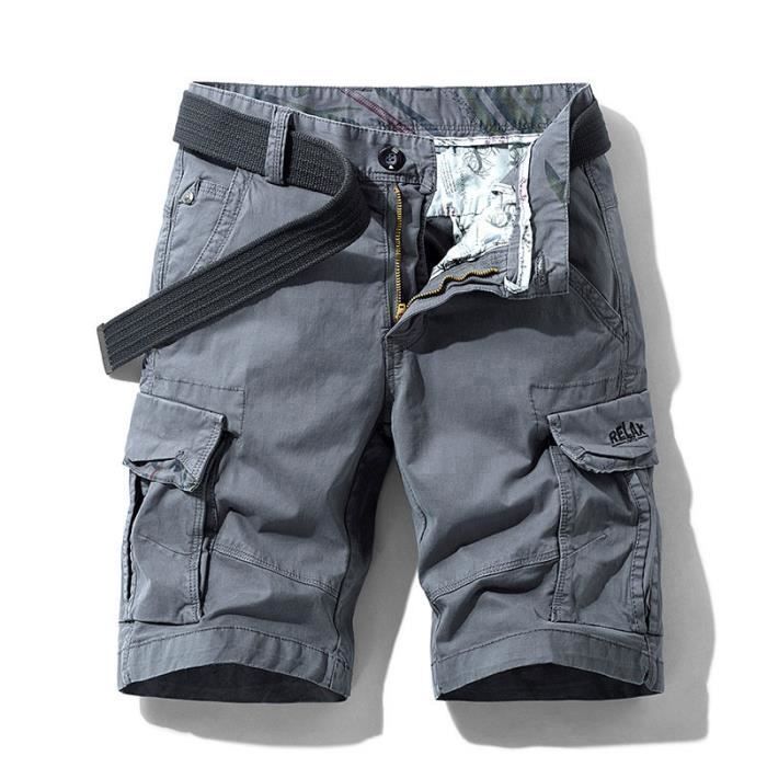 Cargo Short Multi-poches Homme en Coton Coupe Droite Couleur Unie ...