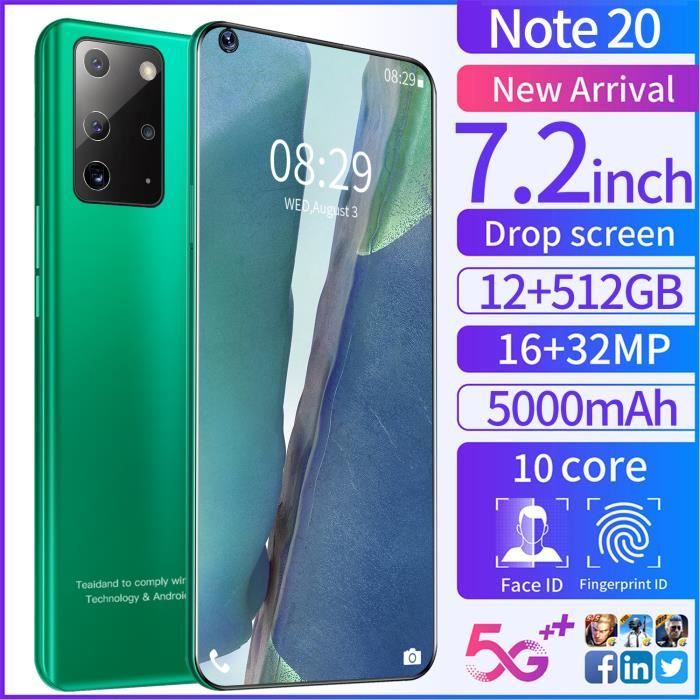 Note20 7.2 pouces Android 10.0 MT6899 Deca Core 5G Smartphone 12+512GB ...