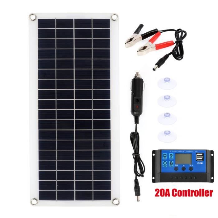 Kit de Panneau Solaire 100W 2 USB avec Contrôleur 20A Chargeur de Batterie Solaire pour Voiture ...