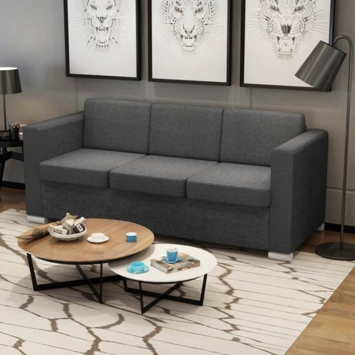 Canapé à 3 places Tissu Gris foncé - SALALIS - SH009514 - Cdiscount Maison