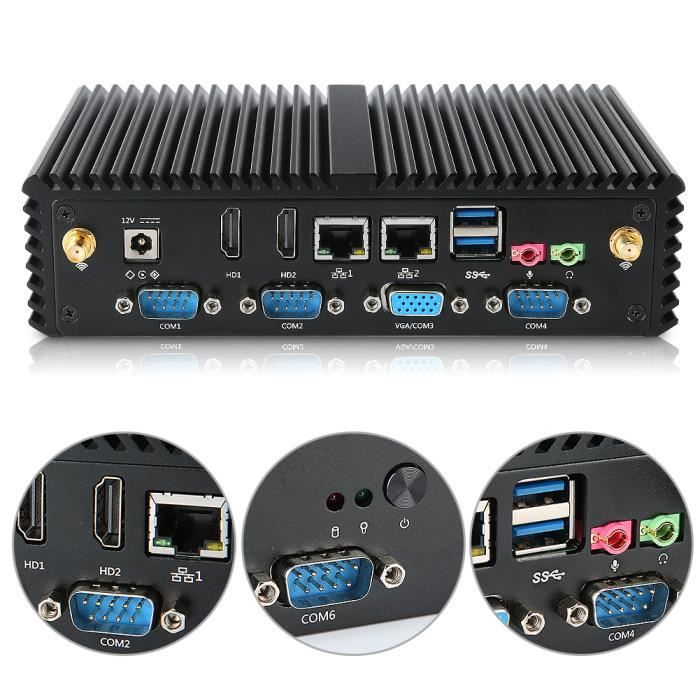 Tbest Mini PC industriel Mini ordinateur industriel Mini PC 6COM 300 ...
