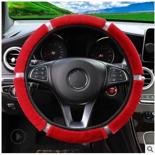 COUVRE-VOLANT,Red--37 38 cm couverture de volant universelle pour voitures doux en peluche ...