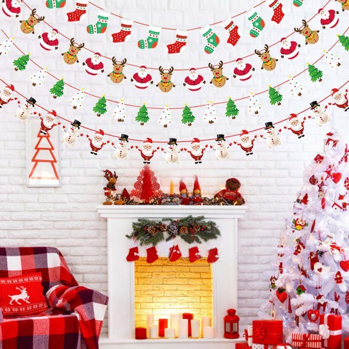 Banderole Noel Fanions de Noël, 4 Paquets Guirlande de Noël Banderole ...