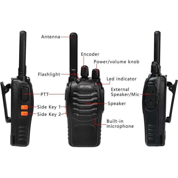 Talkie Walkie 16 Canaux PMR446 Radio sans Licence,pofung PT88E ...