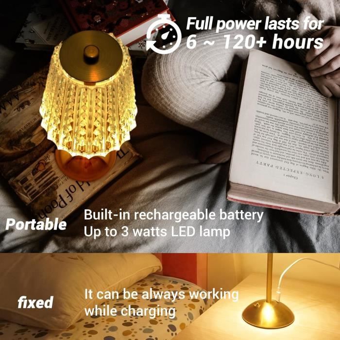 Lampe De Table Sans Fil, Lampe À Piles Rechargeable, 3 Modes De Couleur Et Lampe Tactile Led À ...