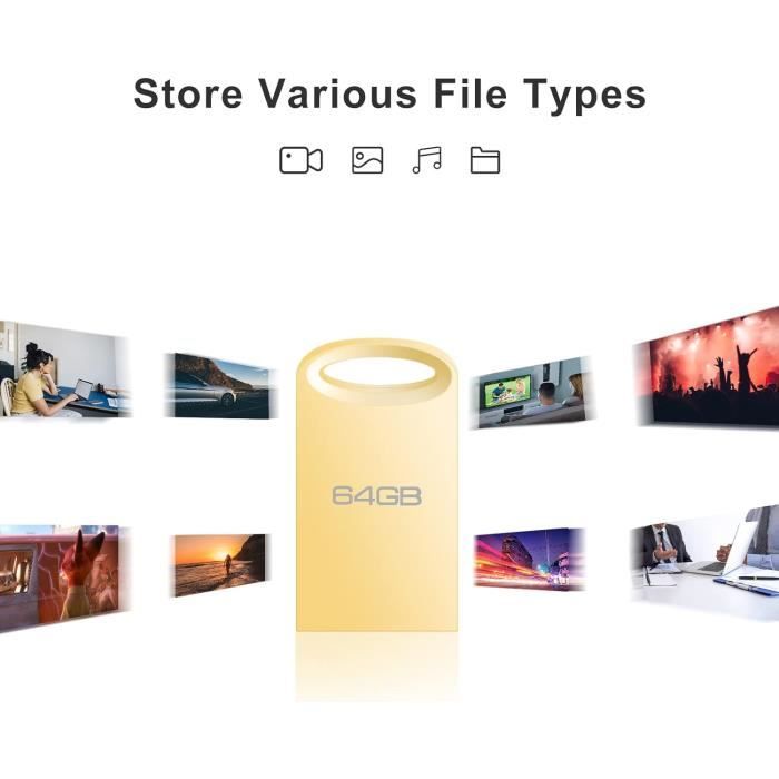Clé USB 64Go, Métal Drive USB 2.0 64Go Thumb Flash Drive Imperméable Mini Pen Drive Portable ...