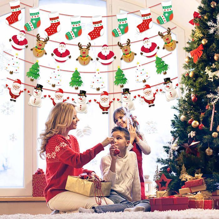 Banderole Noel Fanions de Noël, 4 Paquets Guirlande de Noël Banderole ...