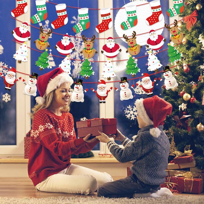 Banderole Noel Fanions de Noël, 4 Paquets Guirlande de Noël Banderole ...