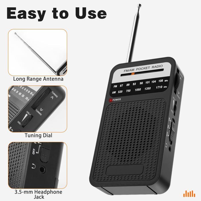 Radio portative FM/AM - ARNUSA - Puce DSP - Antenne télescopique 360 ...