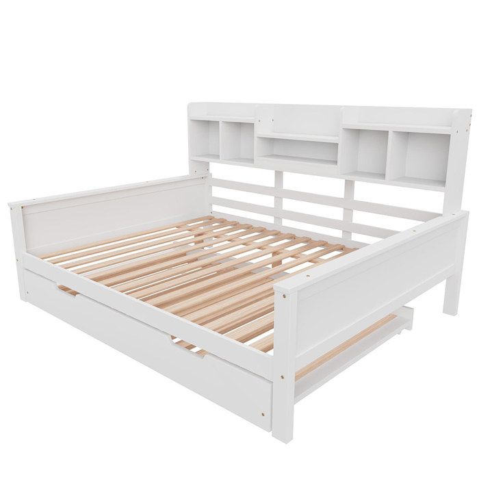 Lit extensible 140x200 cm+90x190 cm Canapé-lit avec compartiment de ...