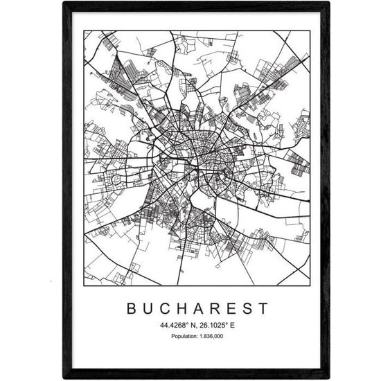 Carte De La Carte De La Ville Bucarest Nordic Style En Noir Et Blanc ...
