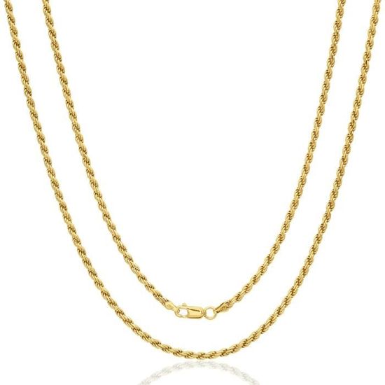 Chaîne Maille Corde 3 Mm Argent 925 Plaqué Or 18Kt - Collier Homme ...