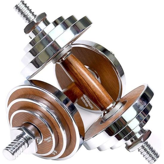 PROIRON Halteres 20 kg Altere Haltère Poids novatrices en Acier Noyer pour Musculation Homme86 ...