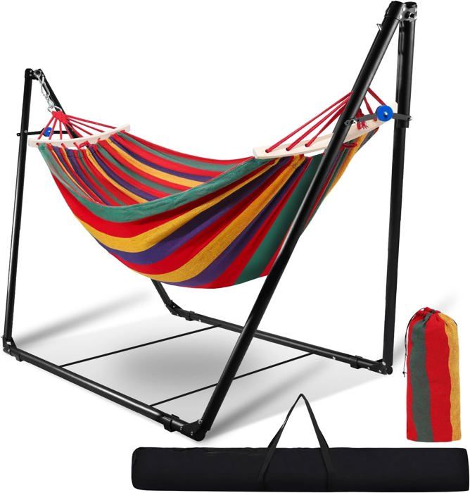 Hamac de jardin pliable avec support - Jusqu'à 150 kg - Armature en ...